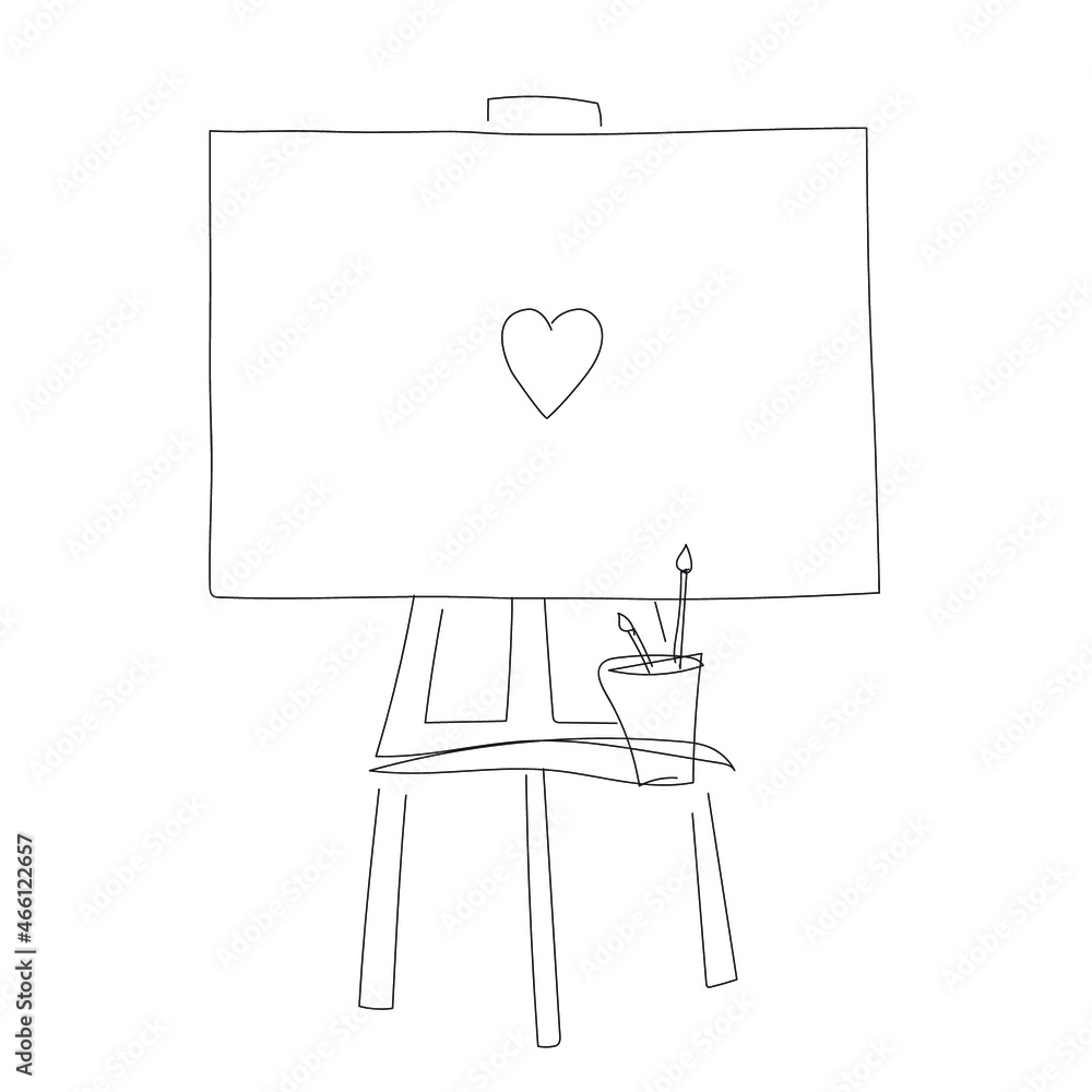 An ease with canvas and paint brushes. Vector black and white single ...