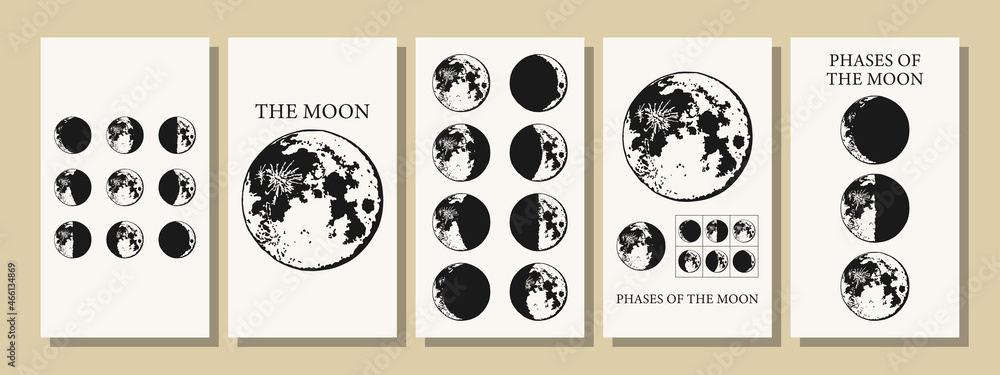 The Moon, Moon Phases in modern colors, contemporary aesthetic poster ...