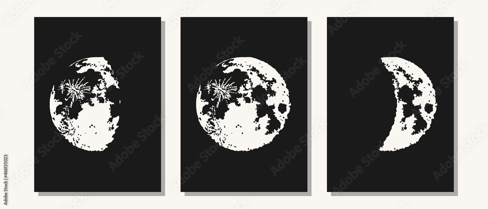 The Moon, Moon Phases in modern colors, contemporary aesthetic poster ...