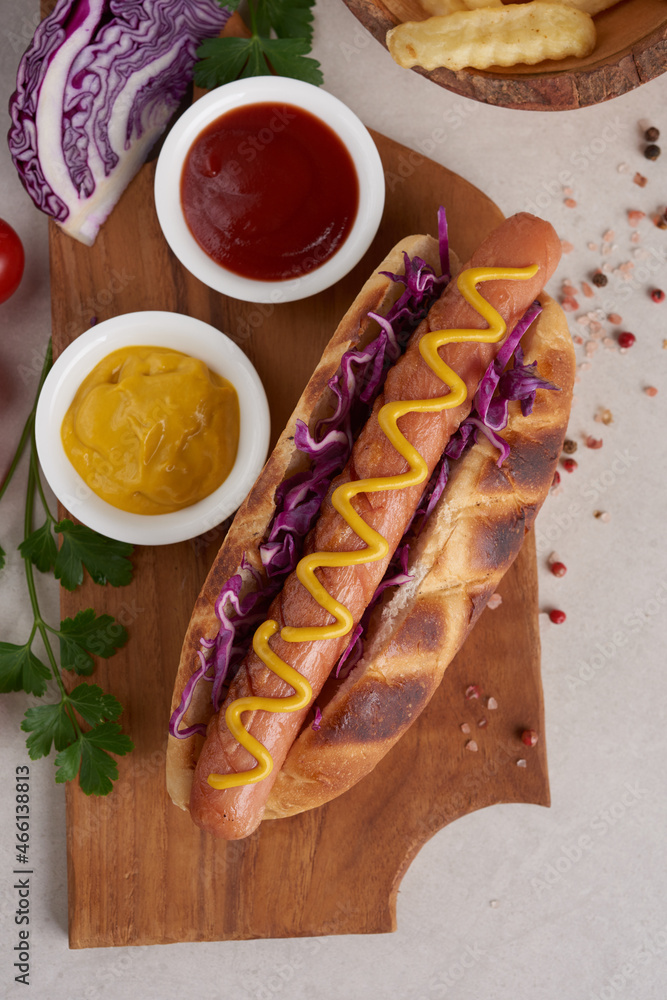 Gourmet grilled all beef hot dog with sides and chips. Delicious and ...