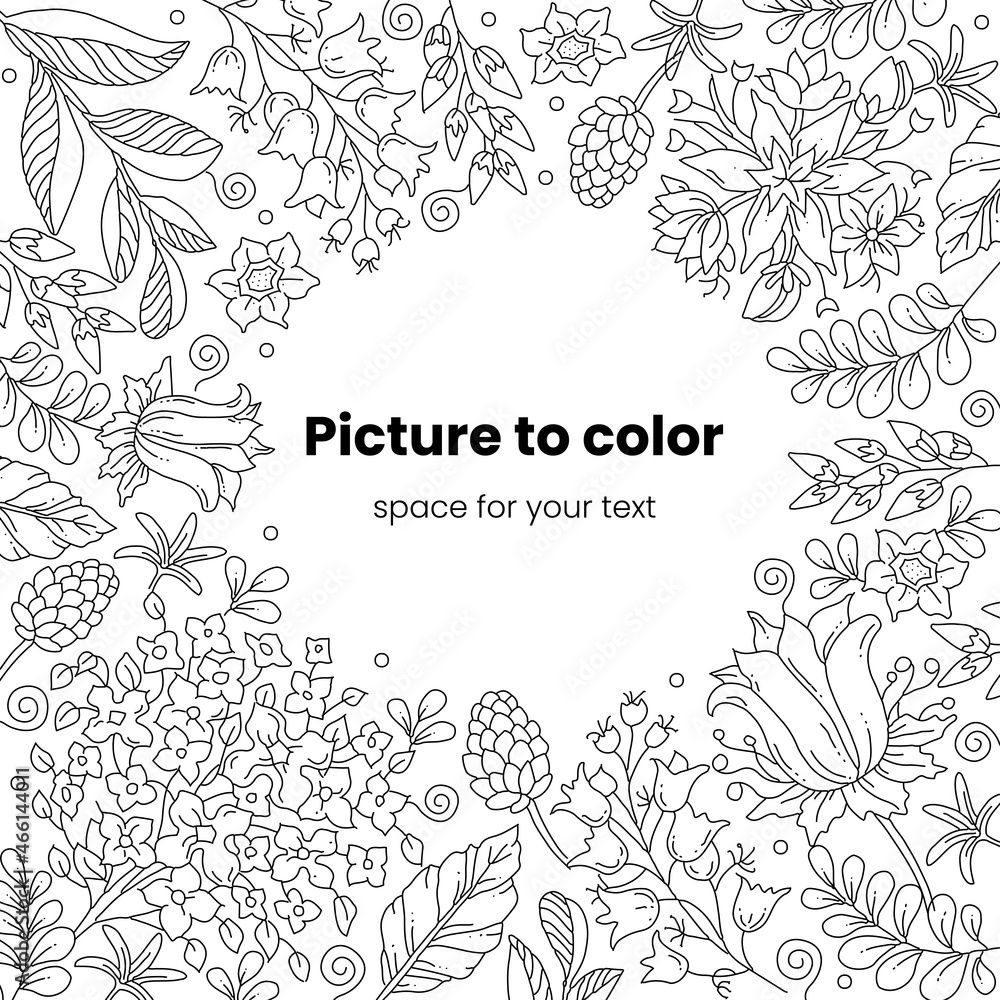 Ornate floral frame, border with space for text. Hand drawn coloring ...