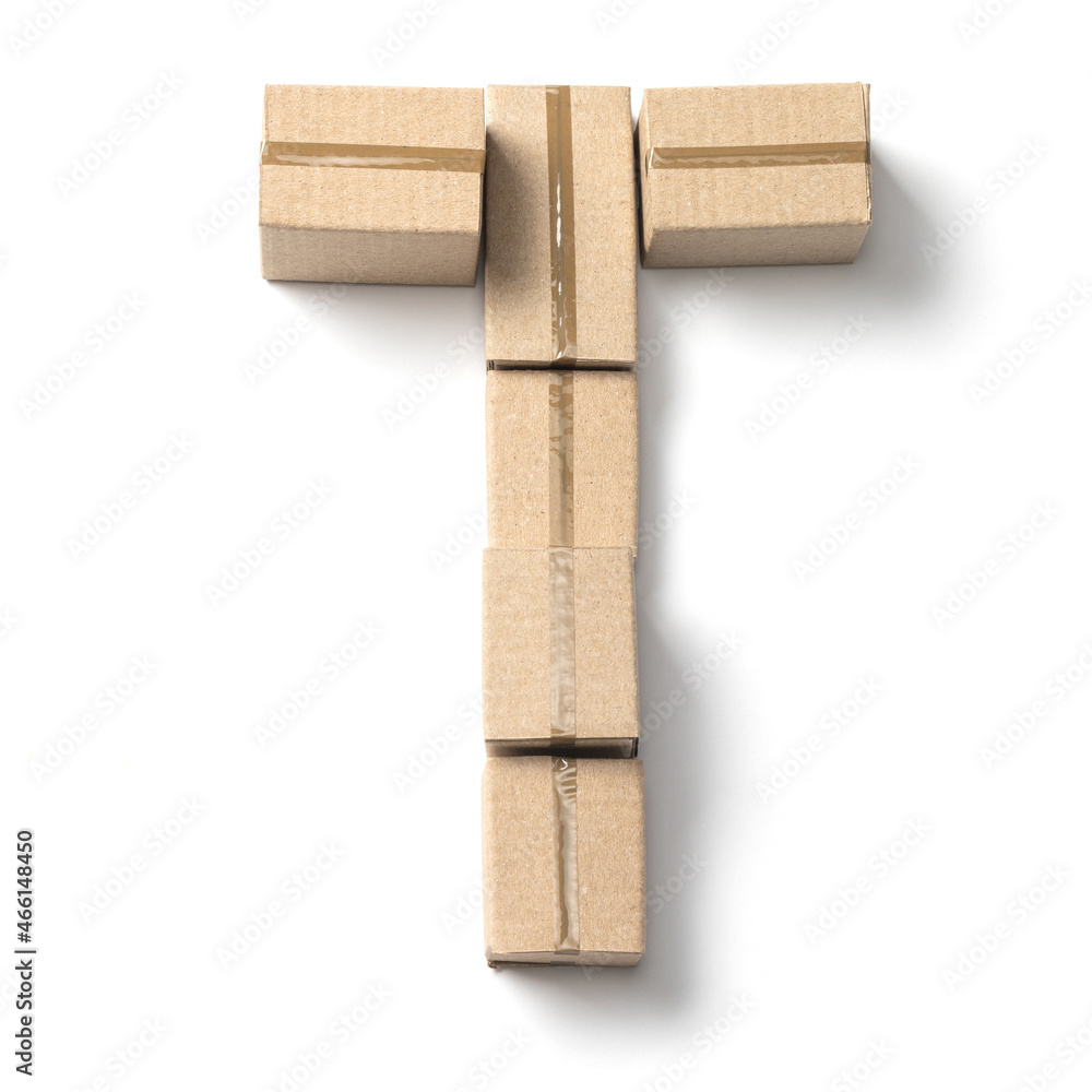 Letter T. Alphabet from cardboard boxes for delivery isolated on white ...