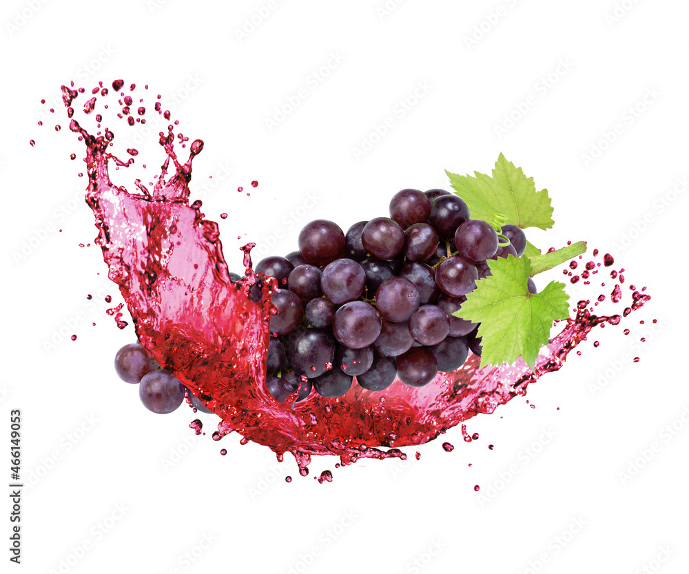 Red grapes with juice splashing isolated on white background. Stock ...
