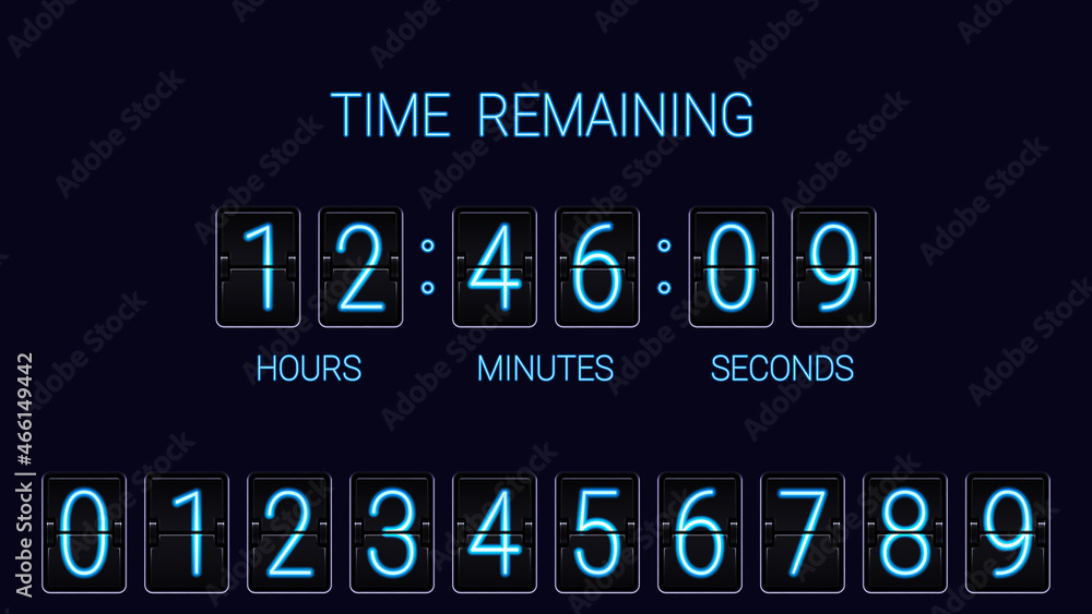 Flip scoreboard countdown counter timer. Neon style. Countdown board of ...