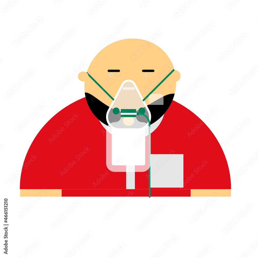 Cartoon character, a patient on oxygen non-rebreathing mask. Stock ...