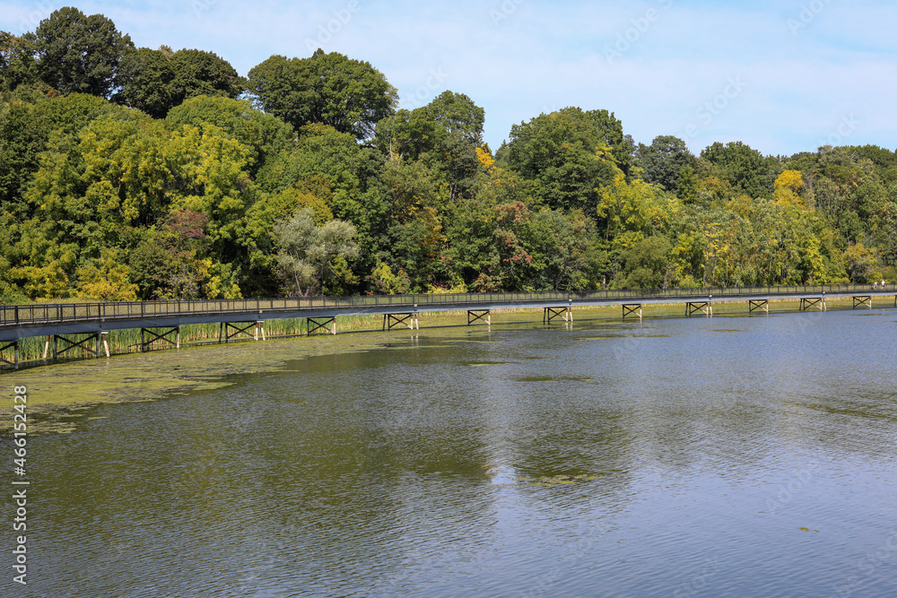 Boardwalk along the Genesee river at Turning Point park in Rochester ...