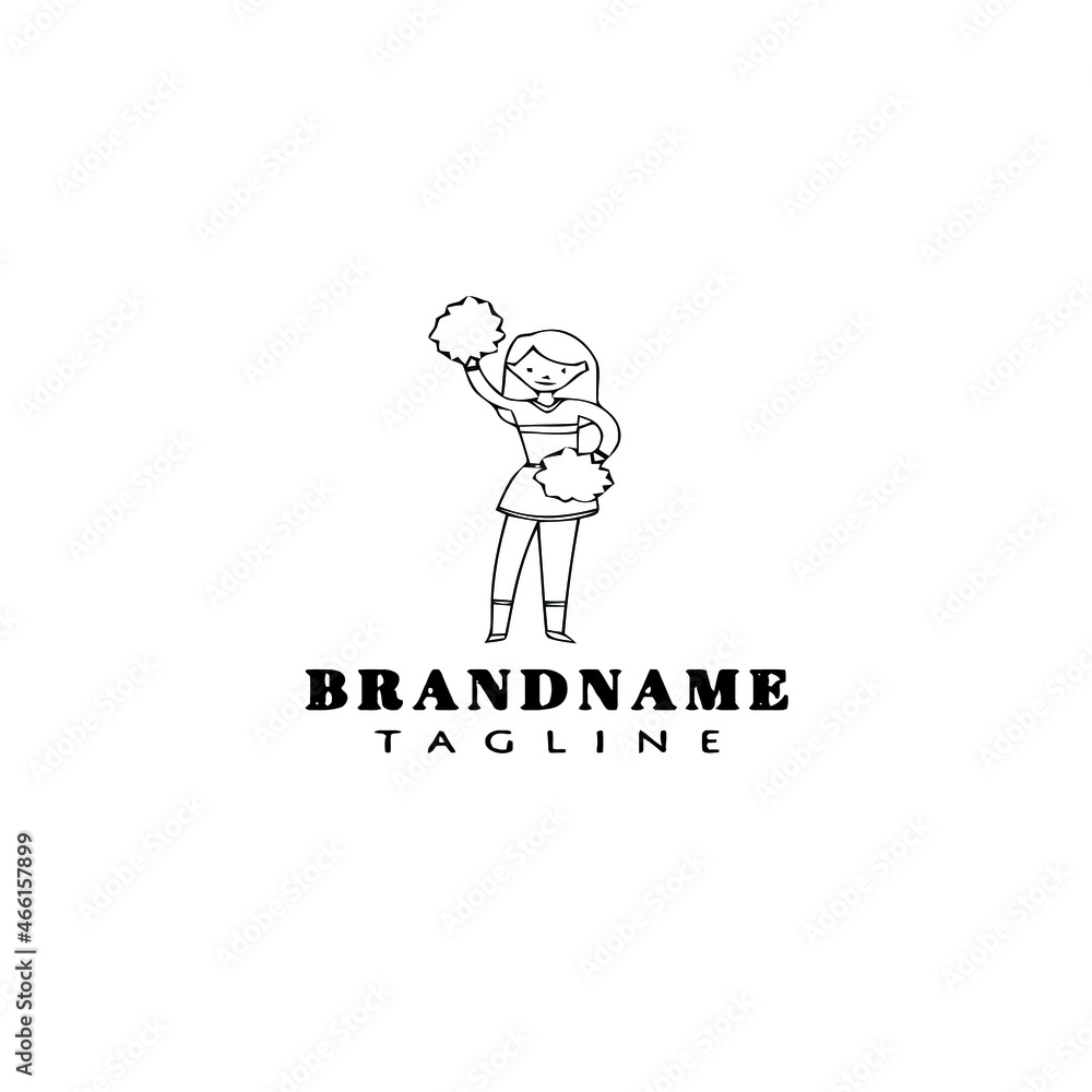 Cute Cheerleader Logo Cartoon Icon Design Template Black Isolated
