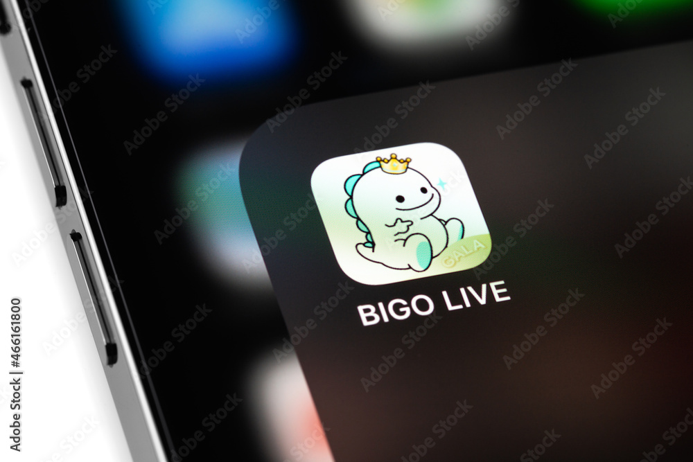 Bigo Live icon mobile app on screen smartphone, iPhone. Bigo Live is a ...