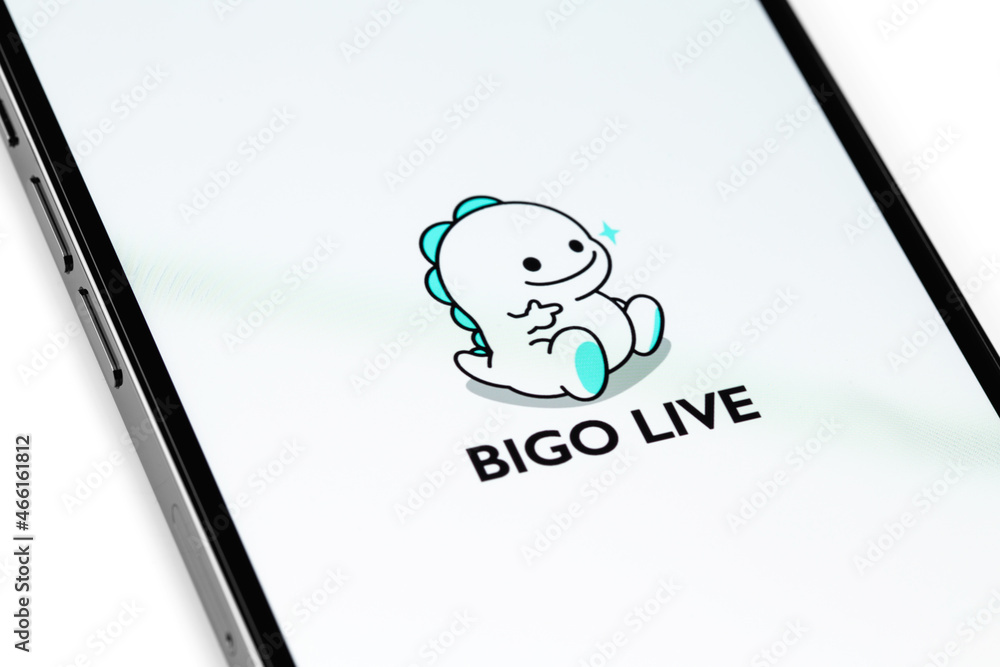 Bigo Live logo mobile app on screen smartphone, iPhone closeup. Bigo ...