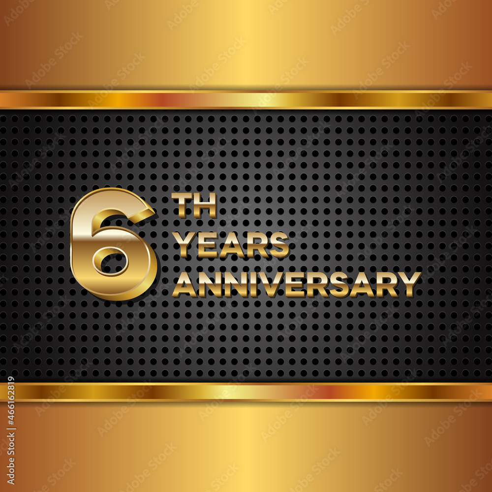 6 years anniversary, anniversary celebration vector design with gold ...