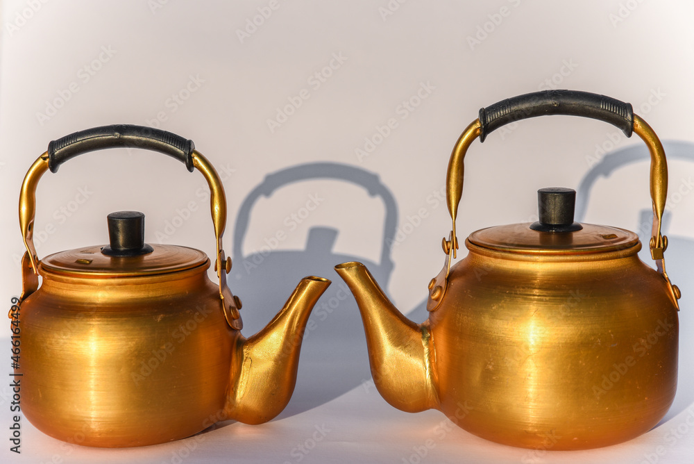 Two Copper desert tea pot, antique metal teapot isolated on white ...