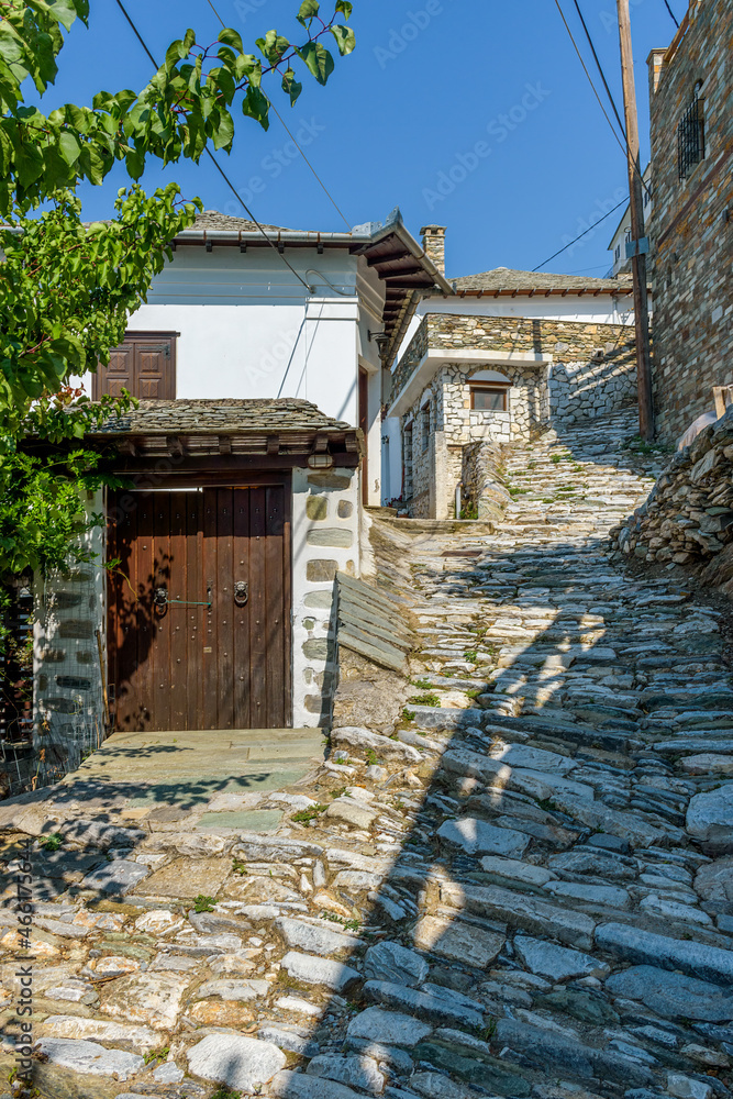 The picturesque village of Makrinitsa with its architectural ...