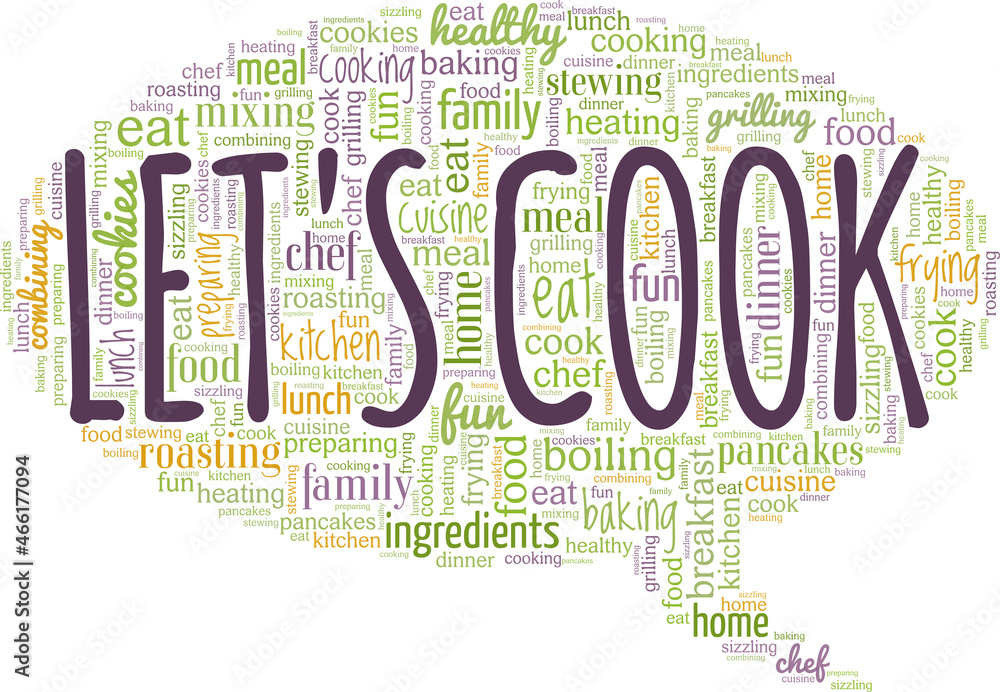 Let's Cook vector illustration word cloud isolated on white background ...