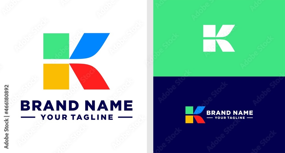 LETTER K LOGO MONOGRAM GEOMETRIC BLOCK EDITABLE Stock Vector | Adobe Stock