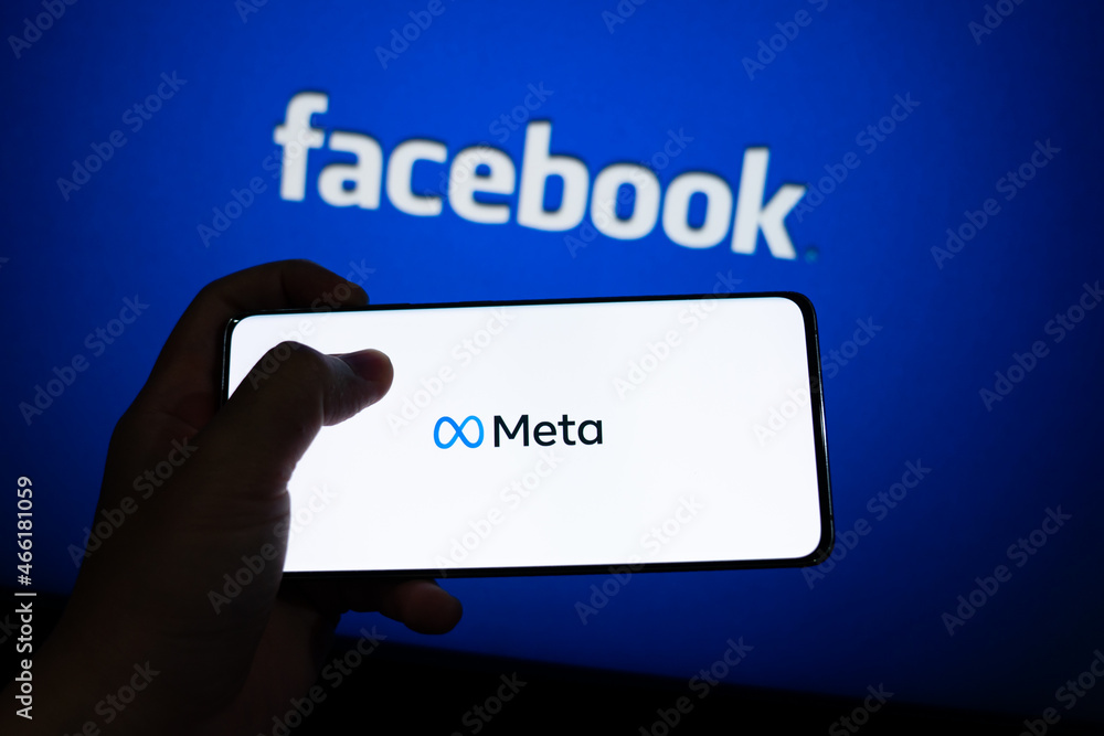 Bangkok, Thailand - October 29, 2021: Meta logo is shown on a device ...