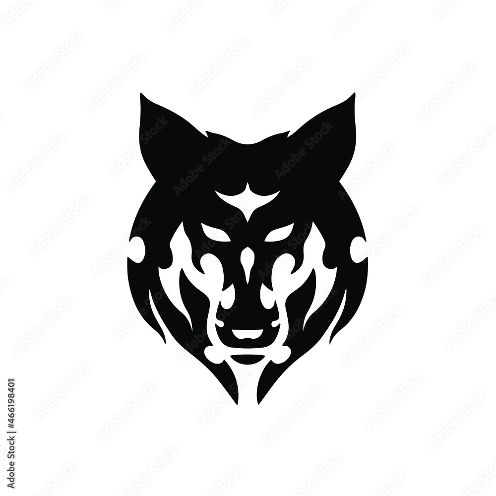 Black Tribal Wolf Head Logo on White Background. Tattoo Design Stencil ...