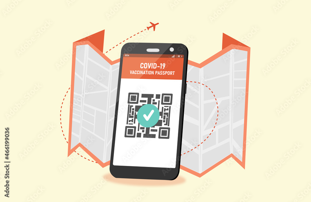 illustration covid passport for travel. QR code for verification of ...