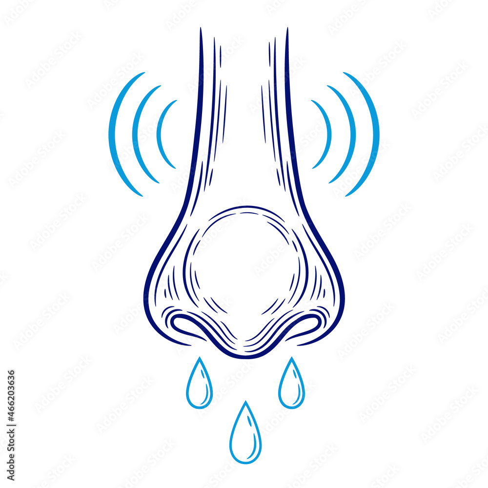 Runny wet rhinitis nose, allergy line icon. Cold and flu, antritis ...