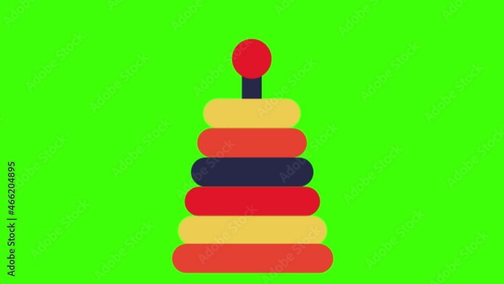 A 2D animated illustration of a colorful toy pyramid on a greenscreen ...