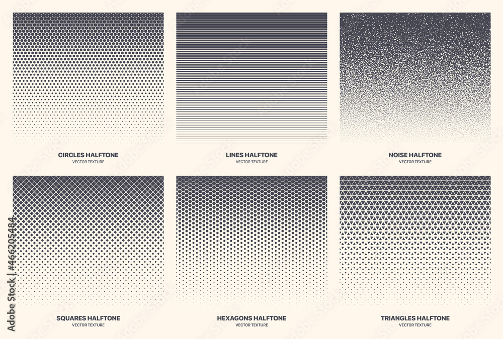 Different Variations Halftone Texture Set Vector Abstract Geometric ...