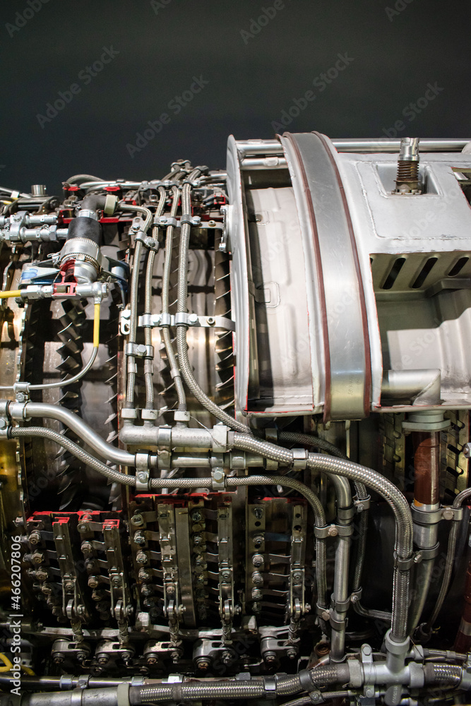 Aircraft engine. Hull, chassis, engines and propellers of an old plane ...
