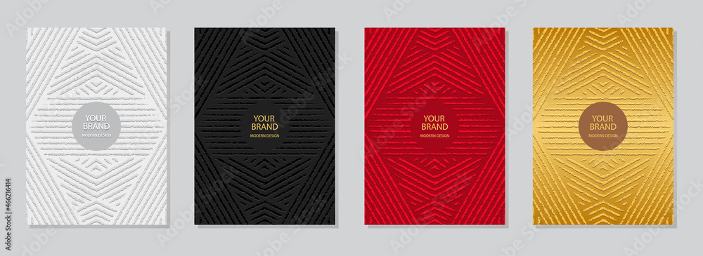 Set of cover design, vertical templates.Geometric volumetric convex ...