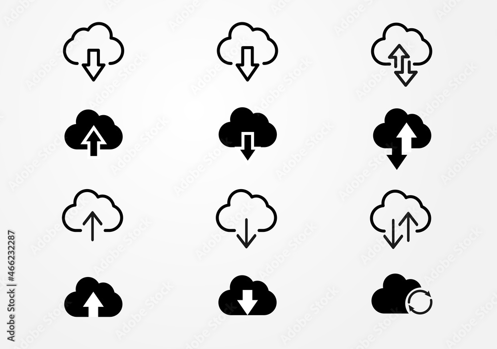 Cloud download and upload icon. Upload download cloud arrow. Line style ...