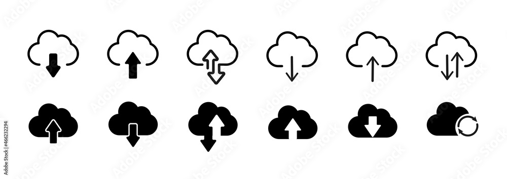 Cloud download and upload icon. Upload download cloud arrow. Line style ...