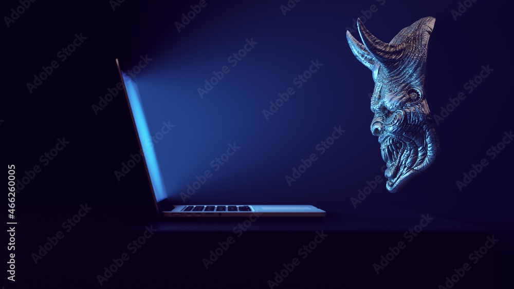 Laptop Hannya Mask Halloween Demon Safety Danger Anonymous Social Media ...