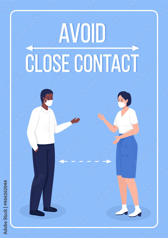 Social distancing poster flat vector template. Avoid close contact ...