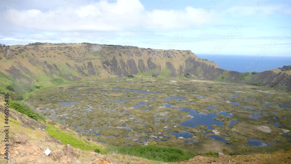 A large volcanic crater on Easter Island. Rano Kau crater. Orongo ...