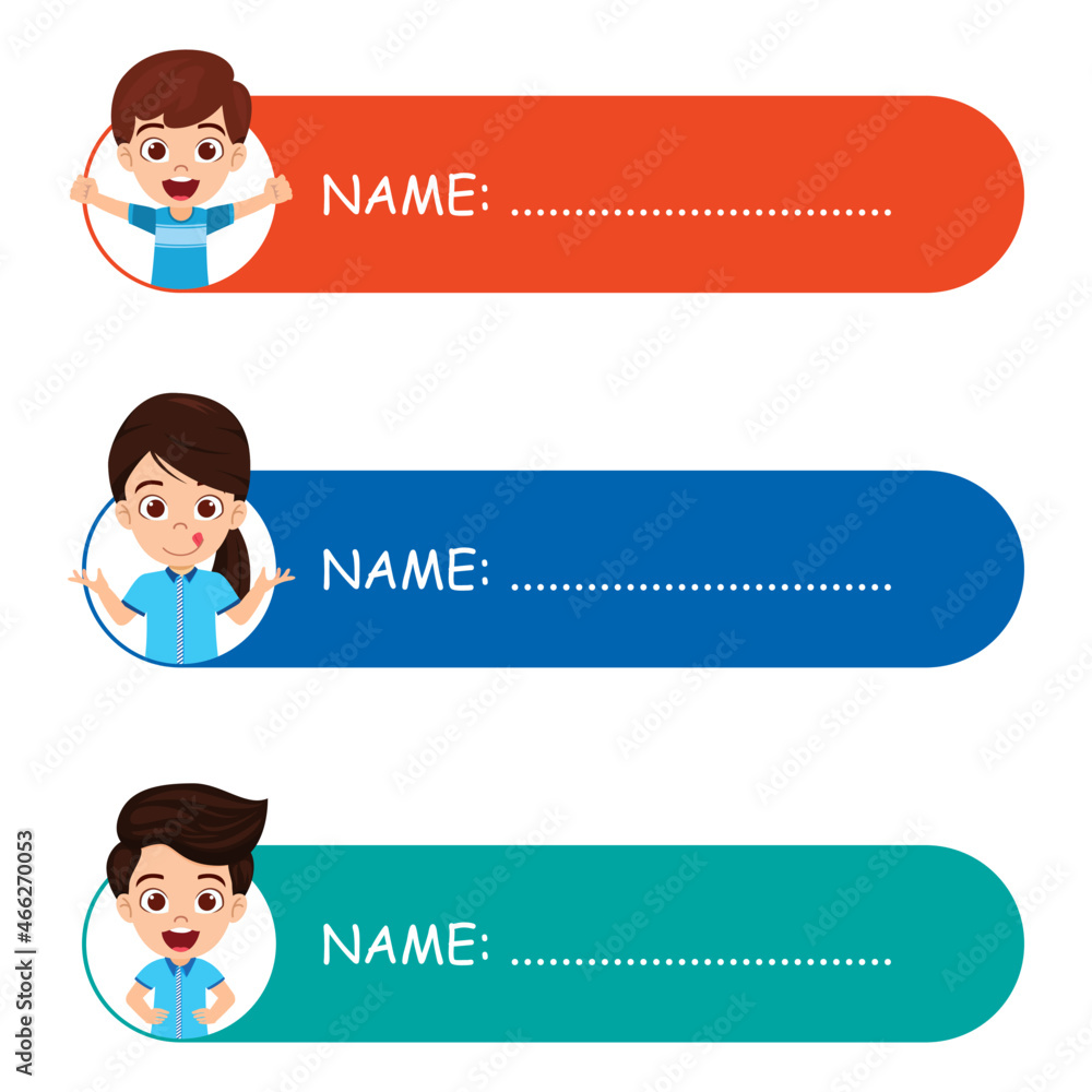 Cute kid boy and girl name colorful tags for school children with ...