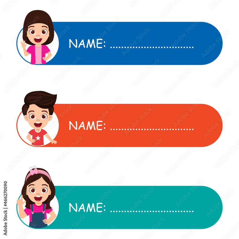 Cute kid boy and girl name colorful tags for school children with ...