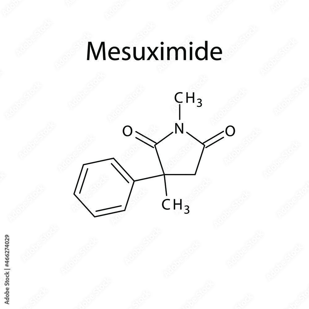 Vetor de Mesuximide molecular structure, flat skeletal chemical formula ...