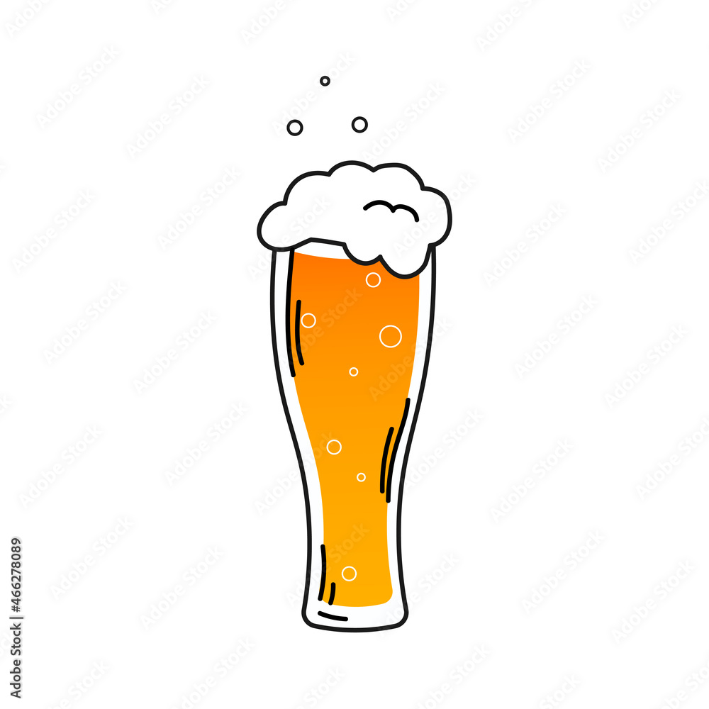 Glass of beer in cartoon style isolated on white background, symbol or ...