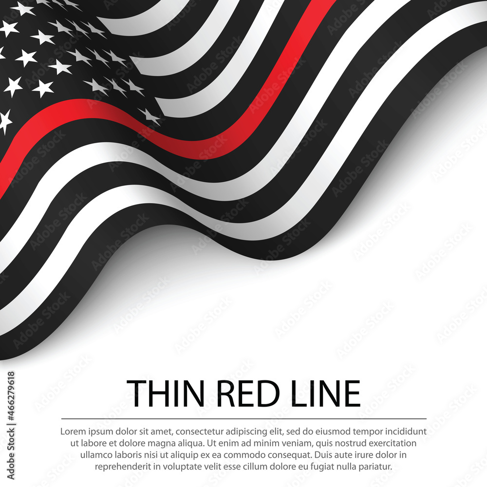 Waving flag of United States with Thin red line on white backgro Stock ...