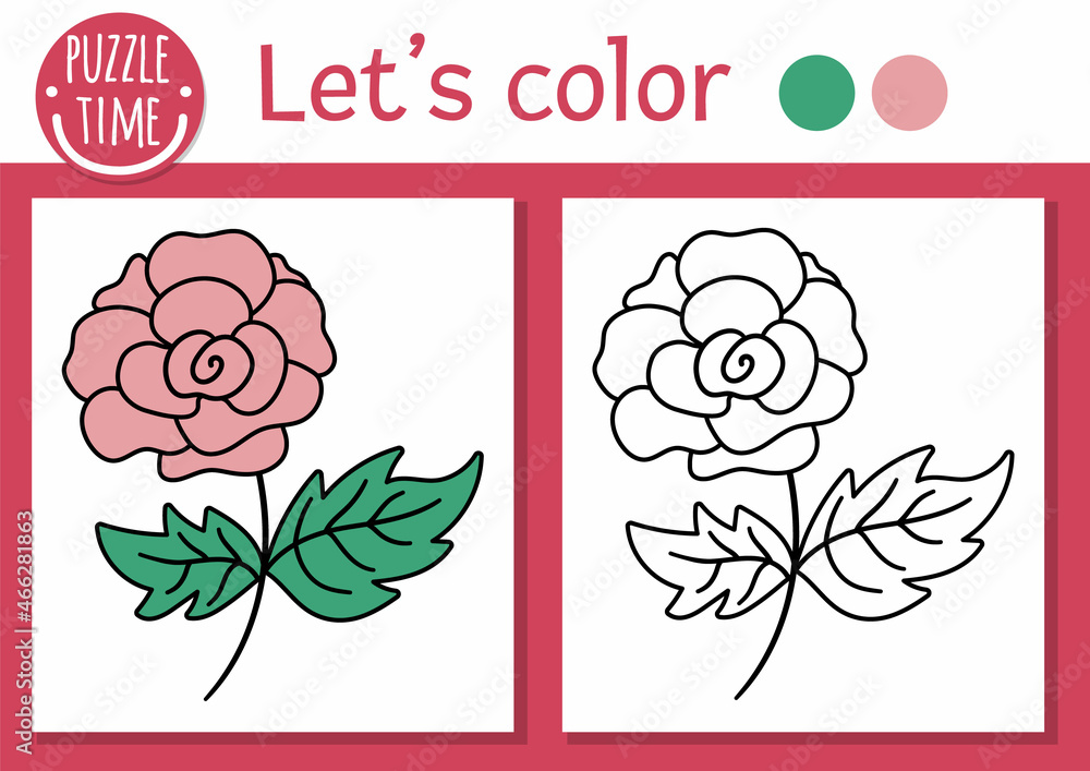 Magic kingdom coloring page for children with rose. Vector fairytale ...