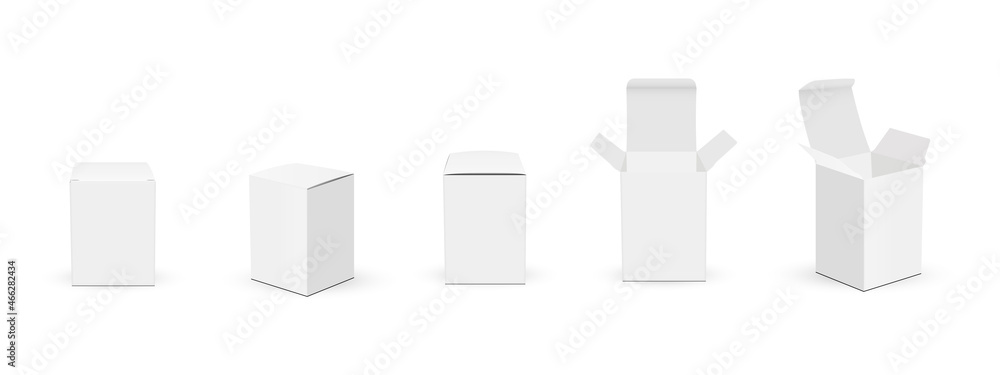 Set of Small Paper Rectangular Packing Boxes with Opened and Closed Lid ...