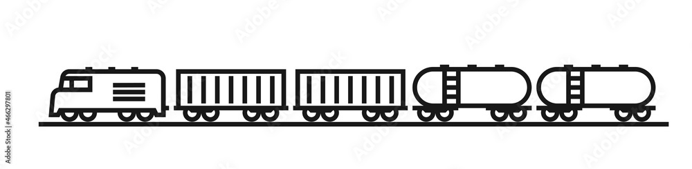 cargo train line icon. locomotive and wagons. railway transport symbol ...
