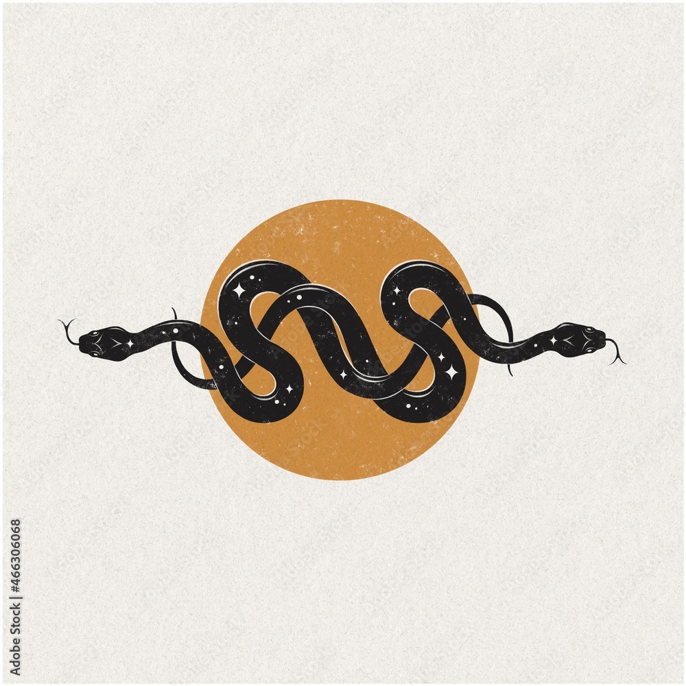 Serpent and moon vintage paper hand drawn illustration spiritual mystic ...