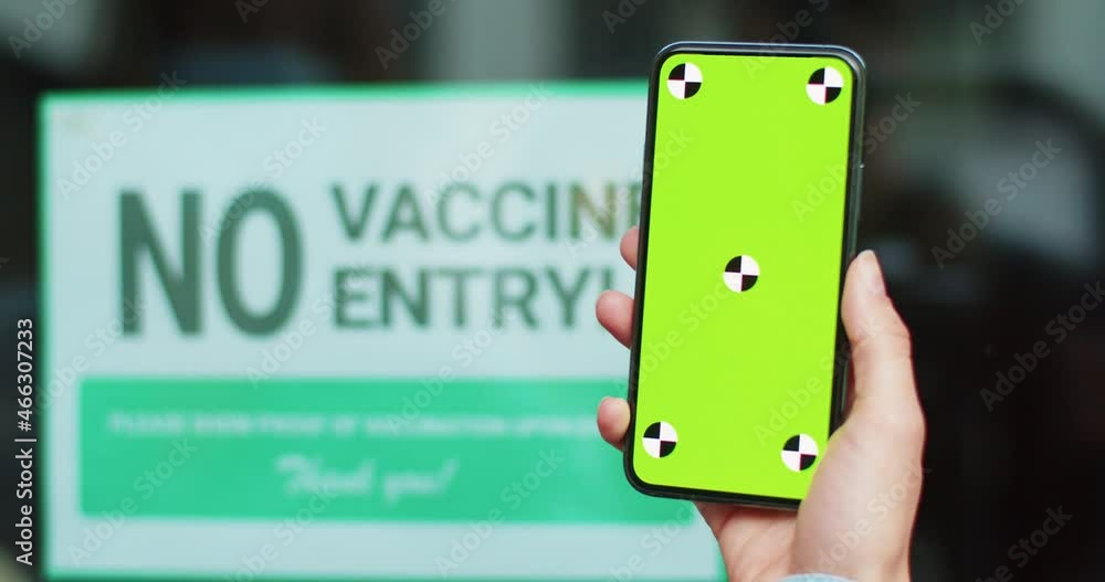 Person using smartphone with green screen, digital health passport app ...