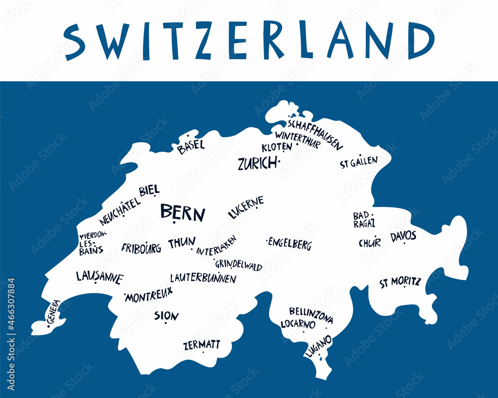 Vector hand drawn stylized map of Switzerland. Travel illustration of ...