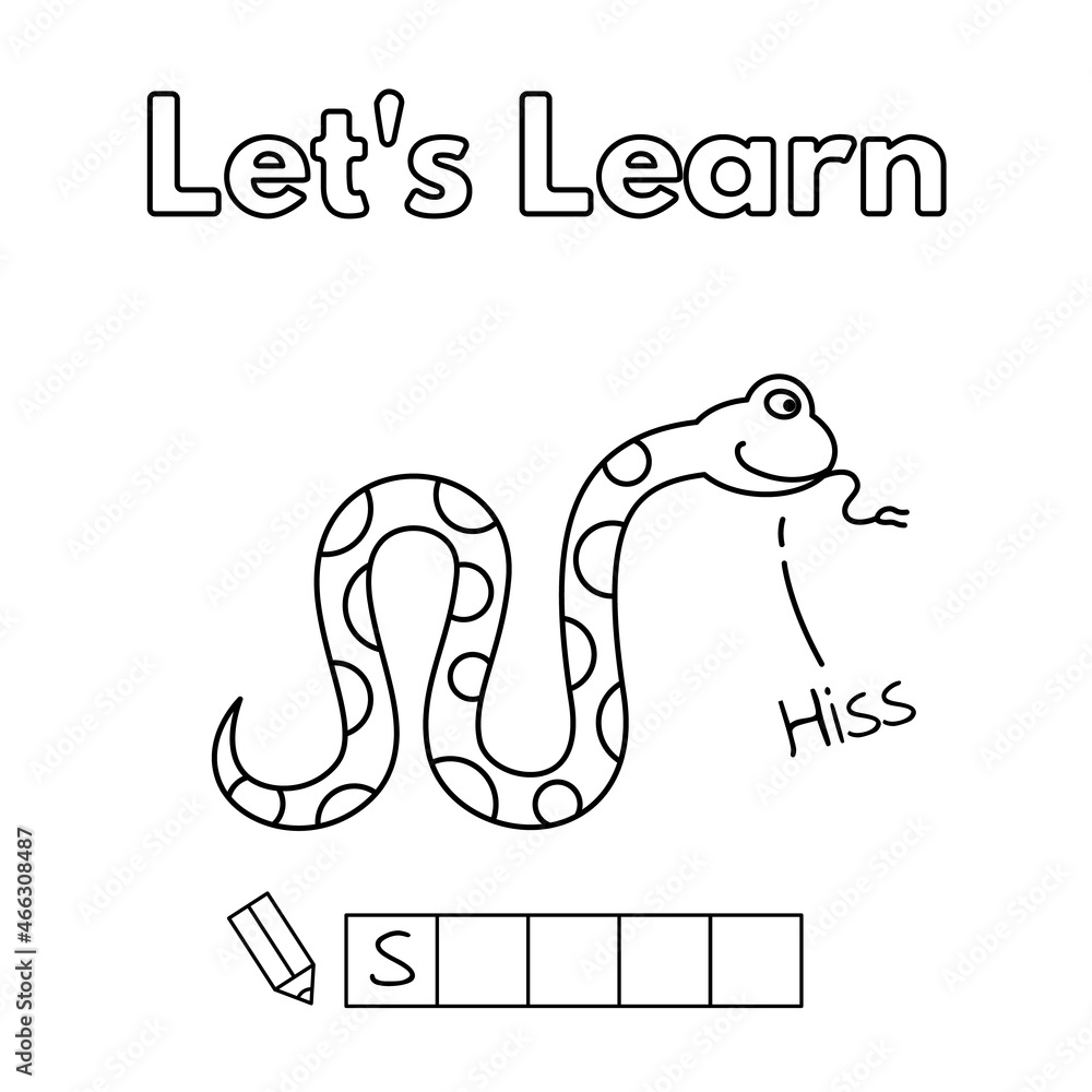 Cartoon snake learning game for small children - color and write the ...
