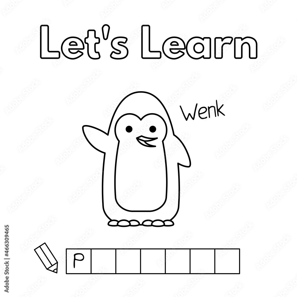 Cartoon penguin learning game for small children - color and write the ...
