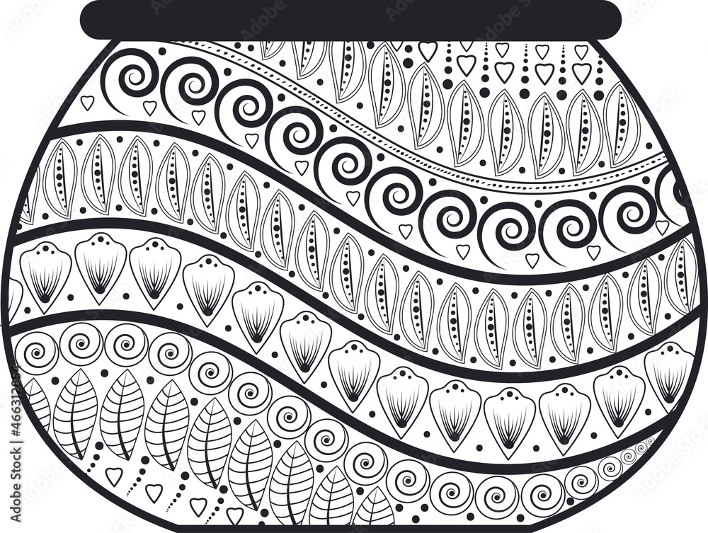 Zentangl flower pot. Decorative mandala design with hand-drawn flower ...