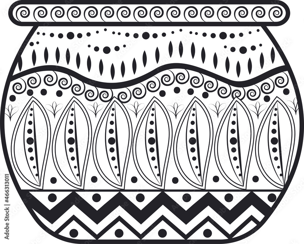 Zentangl flower pot. Decorative mandala design with hand-drawn flower ...