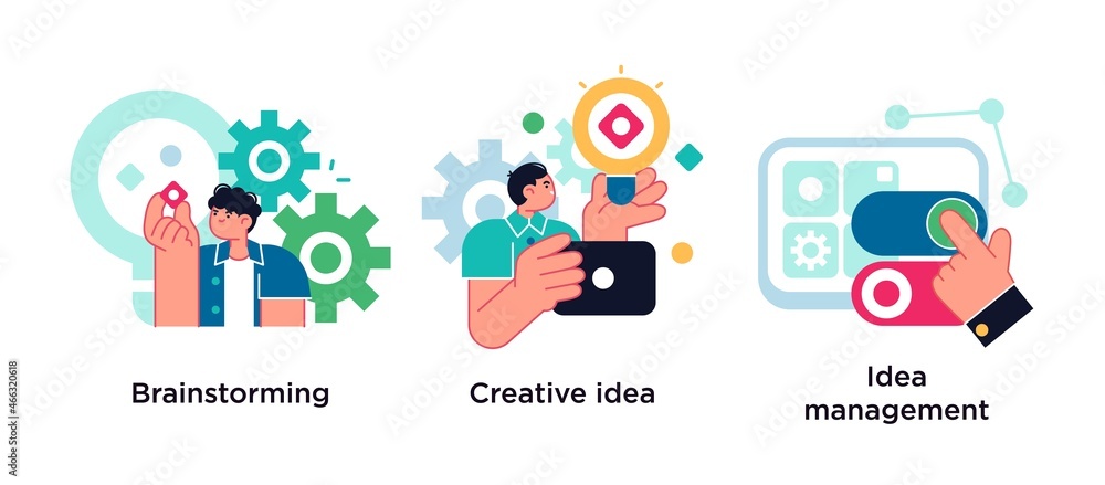 Creative thinking abstract concept vector illustration set. Team ...