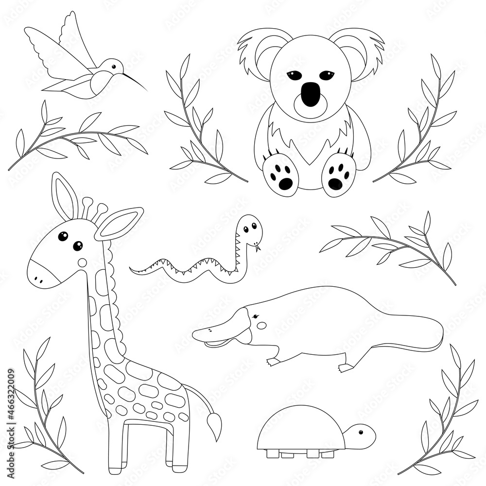 Vektorová grafika „Coloring page cartoon animals vector illustration ...