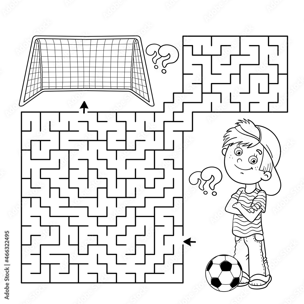 Maze or Labyrinth Game. Puzzle. Coloring Page Outline Of cartoon boy ...