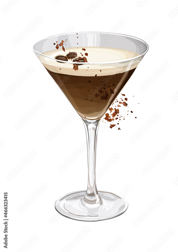 Espresso Martini illustration with watercolour splashes Stock ...